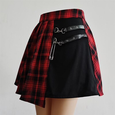 Gothic Sweet Women Pleated Skirt Fashion Plaid Mini High Wai