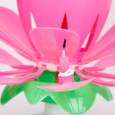 Art Musical Candle Lotus Flower Happy Birthday Party Rotatin