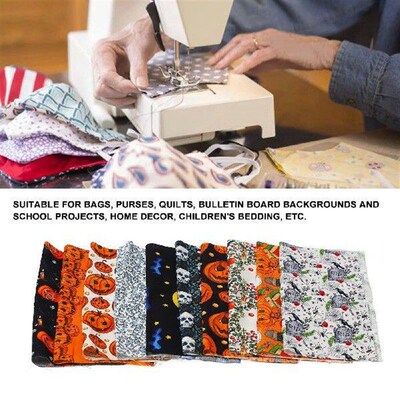 10 Sheets Halloween Cotton Fabric Ghost Pumpkin Skull Print