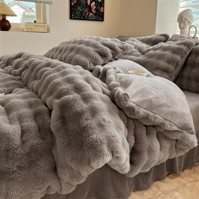 Fleece-lined Thickened Rex Rabbit Bed Four-piece Princess St
