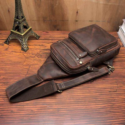 Vintage Crazy Horse Leather Handmade Mens Bag Large Capacit