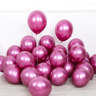 30pcs/Set 10inch New Glossy Hot Pink Metal Pearl Latex Ballo