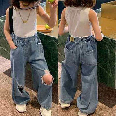 Girls Pants Distinctive Ripped Wide Leg Jeans Pants 23 Spri