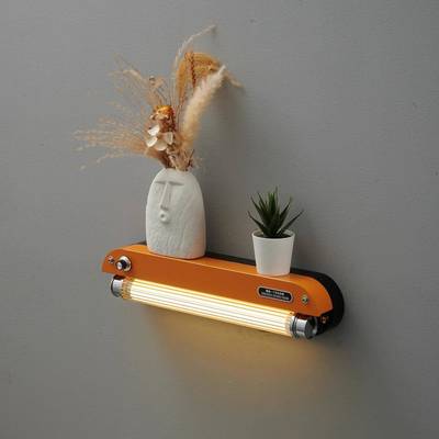 古3678中壁灯复古怀旧卧床头业过道工室风可调节亮度免布线置物架