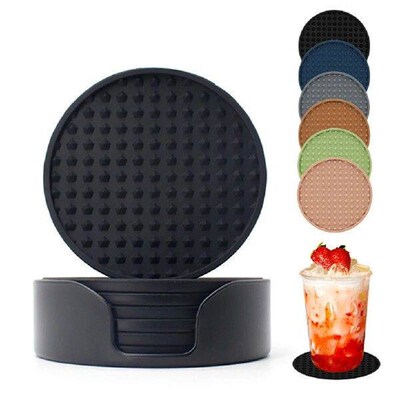 Silicone Drink Coasters with Holder Heat Resistant Cup Dish