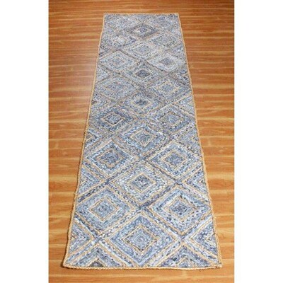 Denim Natural Jute Rug Rectangle Braided Carpet Hand