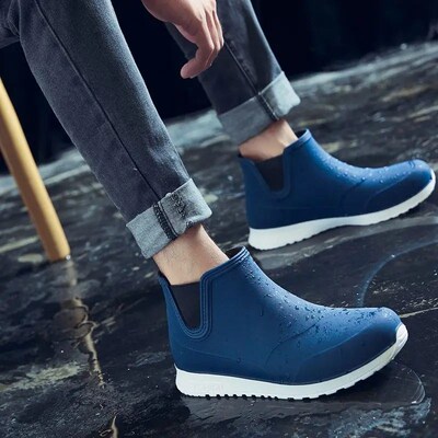 Rain Boots Mans Rubber Boots Fashion Ankle Boots Work Garde