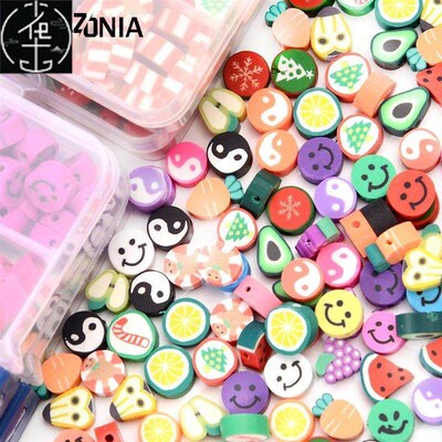 100pcs/box Polymer Clay Fit Box Beads Set Charm Spacer Beads