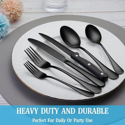 stainless steel knife, fork, spoon black steak knife, fork