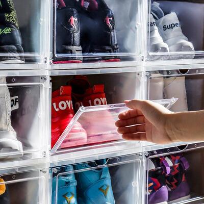 Flip drawer shoe storage box transparent dustproof plastic
