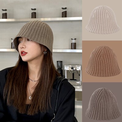 Fashion Spring Winter Solid Women Knitting Bucket Cap Visor