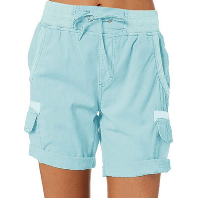 Women Shorts Cargo Short Pants Cotton Linen Pants Pocket Ela