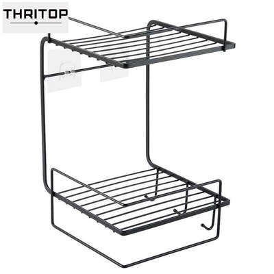 iron wall frame bathroom double deck rack shelf hanger new