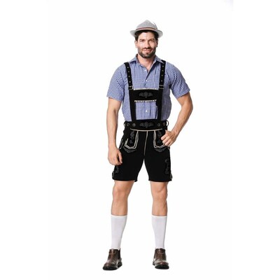 M-XXL Men German Oktoberfest Lederhosen Costume Short Sleeve