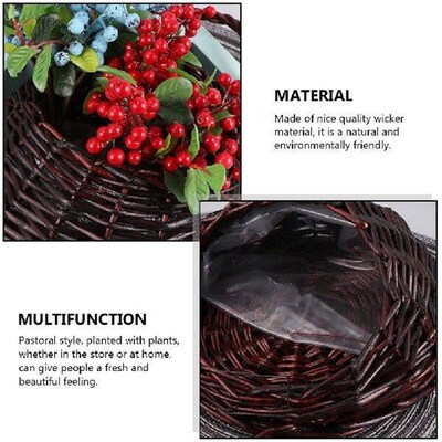 2 Pcs Woven Flower Pot Wall Mounted Basket Wicker Hanging