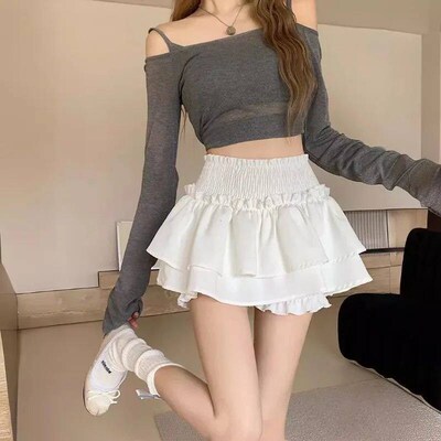 Skirt Cute  Balletcore Elatic High Wait Ball Gown Ruffle Pat