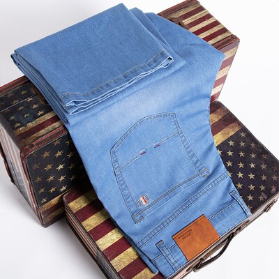 Men Jeans Classic Summer Lyocell Cotton Straight Stretch Bra
