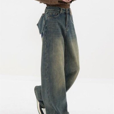 Baggy Jeans Women High Waisted Denim Pants Patchwork Wide Le