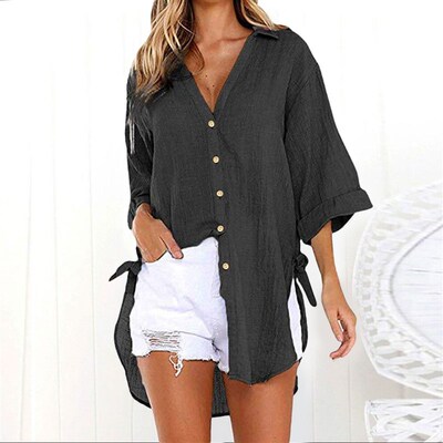 Casual Long Sleeve Loose Shirts Women Fashion Cotton Linen