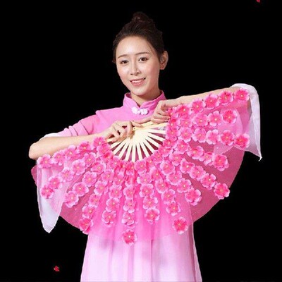 1Pcs Double Side Petals Dance Fan Peach Blossom Dance Fan