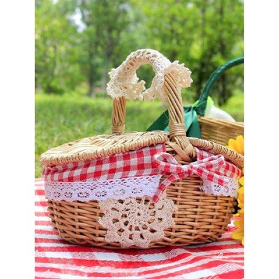 Wicker Picnic Basket with Liner Willow Basket with Lid and
