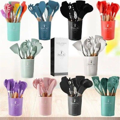 11pcs Silicone Kitchen Cooking Utensils Set of With Holder