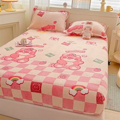 Thickened Snowflake Velvet Bed ver Three-piece Set Warm Simm