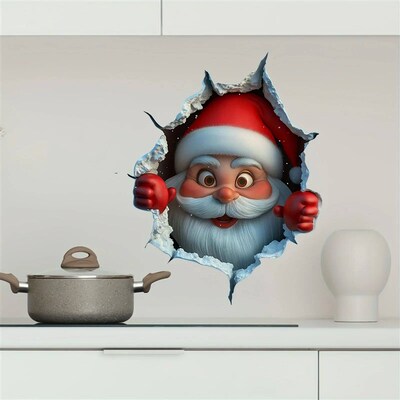3D Reindeer Break-Through Wall Decal, Vinyl Chritma Wall er,