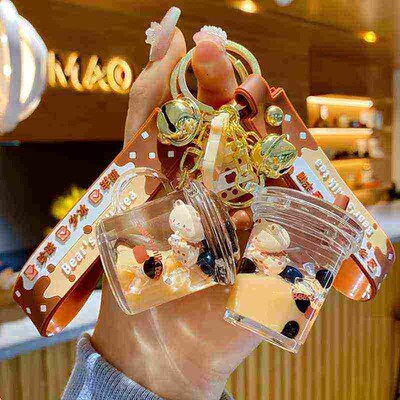 Cartoon Oiled Pearl Milk Tea Cup Bear Keychain Brown Fashion