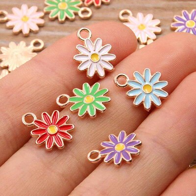 20Pcs 7Color 10x13MM Alloy Metal Drop Oil Colorblock Daisies