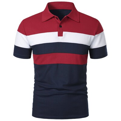 Mens Short Sleeve Chest 3 Striped Color Matching Fashion Me
