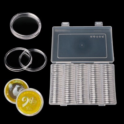 100 Coin Holder Capsules 27mm Round Box Plastic collectibles