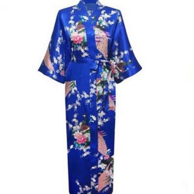 Plus Size XXXL Chinese Women Long Robe Print Flower Peacock