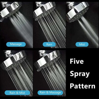 4Inch High Pressure Shower Head Sprayer 5 Modes Rainfall Sho