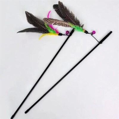 Funny Kitten Cat Teaser Interactive Toy Rod with Bell and Fe