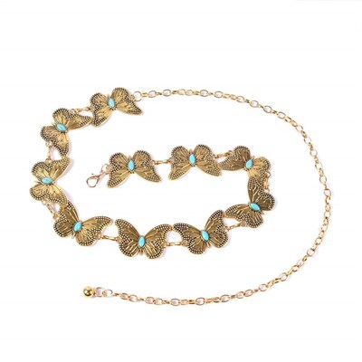 Turquoise inlaid butterfly waist chain metal chain waist