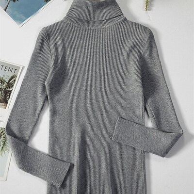 JMPRS Simple Women Turtleneck Sweater Winter Fashion Pullove