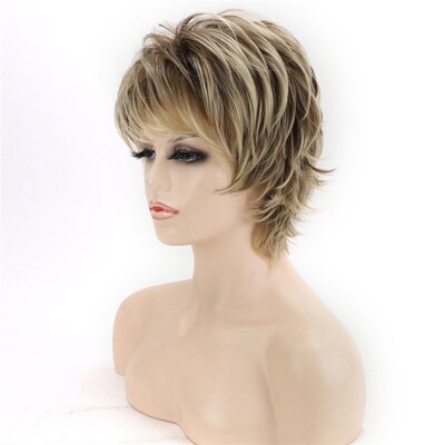 Wig Womens Fashion Short Side-parted Mixed Brown Rose Mesh