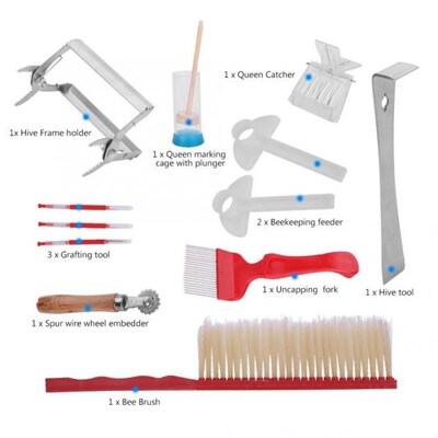 12Pcs Beekeeping Tools Kit Stainless Steel Tool Bee Brush Ex