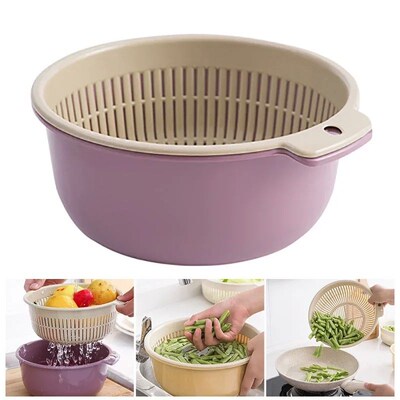 Double Drain Basket Bowl Washing Storage Basket Strainers Bo