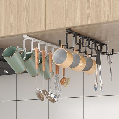 Punch-free Double-row Hooks Kitchen Cupboard Under Shelf Mug