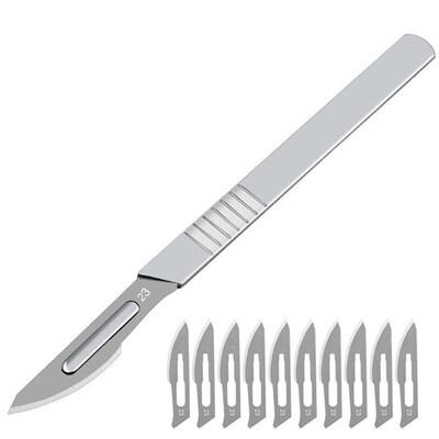 10pcs Carbon Steel Surgical Scalpel Blades + 1pc 11# /23# Ha