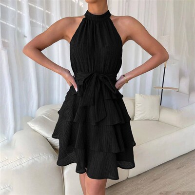 Summer Dresses For Women 2025 Sleeveless Hanging Neck Tie