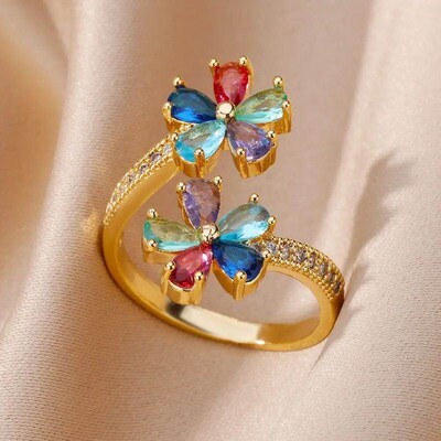 Anel de a?o inoxidvel banhado a ouro para mulheres, ani
