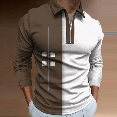 Patchwork Pattern Print Polo Shirt for Men Ventilate Lapel