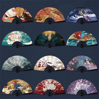 8 Inch Chinese Style  Shanhaijing Folding Fan Hanfu Cheongsa