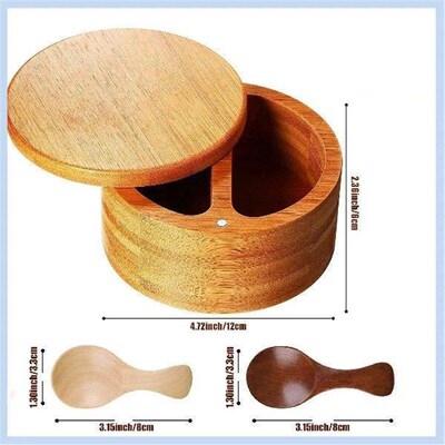 AS63-Bamboo Salt And Pepper Box, Salt Cellar With 2 Storage