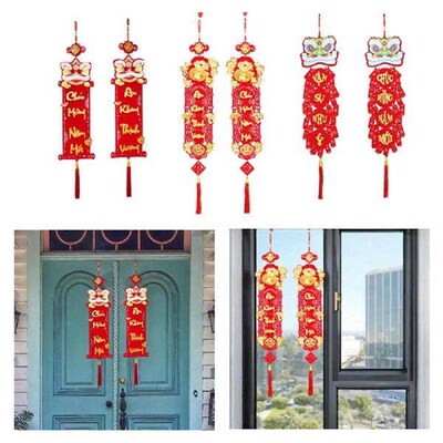 Vietnamese New Year Red Hanging Couplets Door Sign Decor