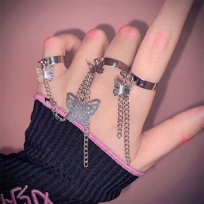Punk Cool Hiphop Chain Rings Multi-layer Adjustable Open Fin