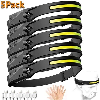 1~20Pack Headlamp USB Rechargeable LED Sensor Flashlight XPE